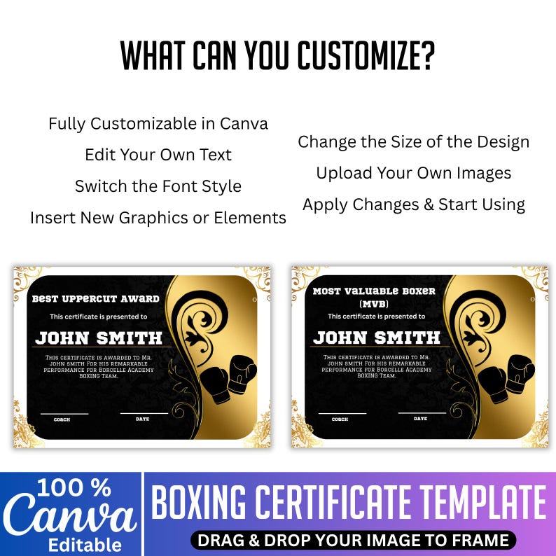 50 Boxing Award Certificates Template, Canva Editable Boxing Team ...
