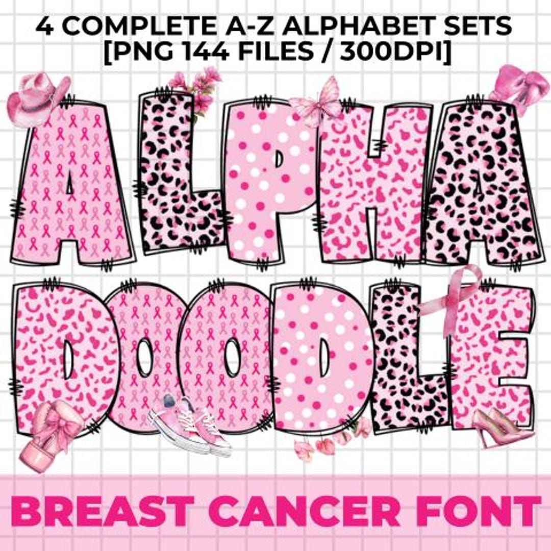 Breast Cancer Awareness Alphabet Png, Breast Cancer Doodle Letters, 4 ...