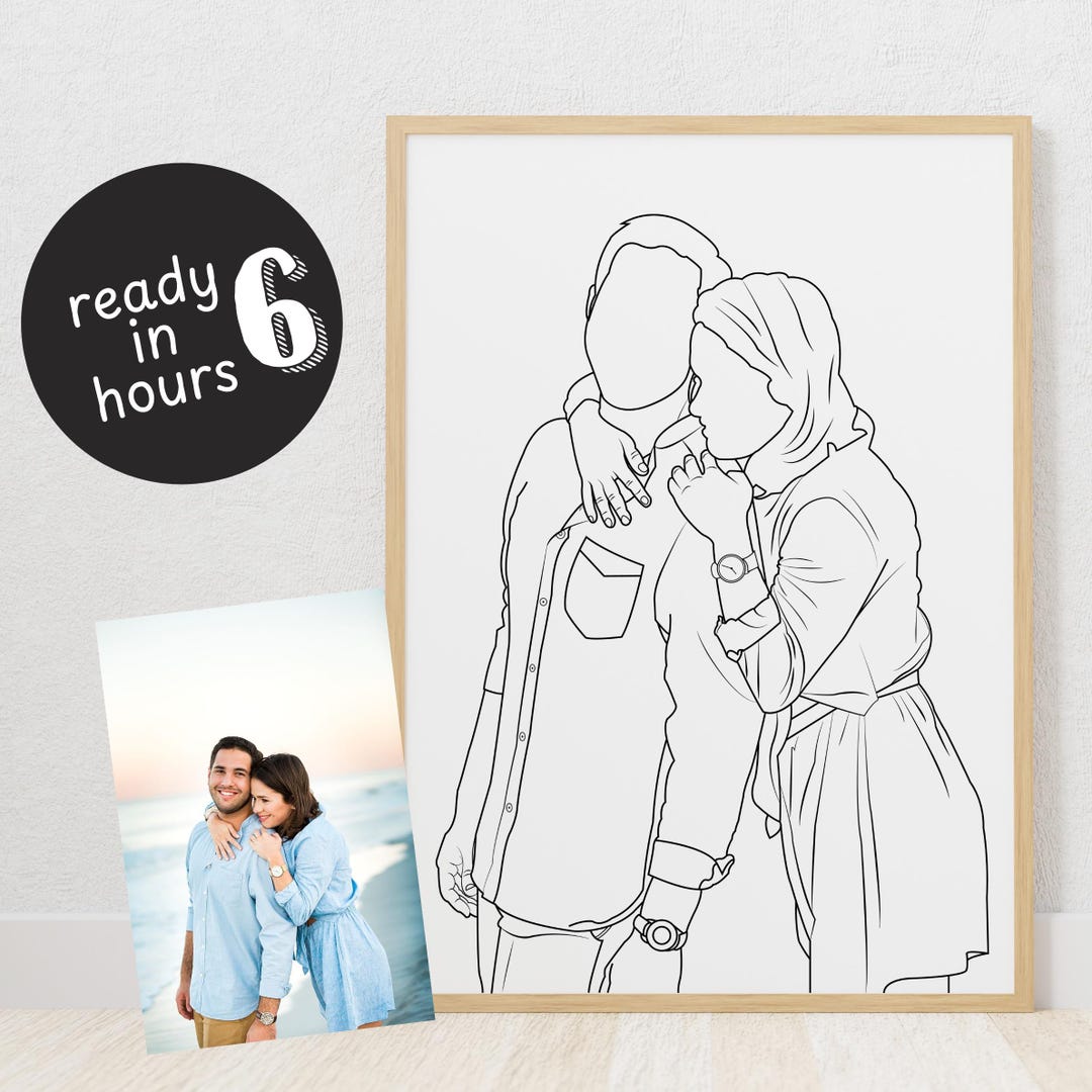 Custom Line Drawing Out Line Portrait, Custom One Line Portrait, Couple ...