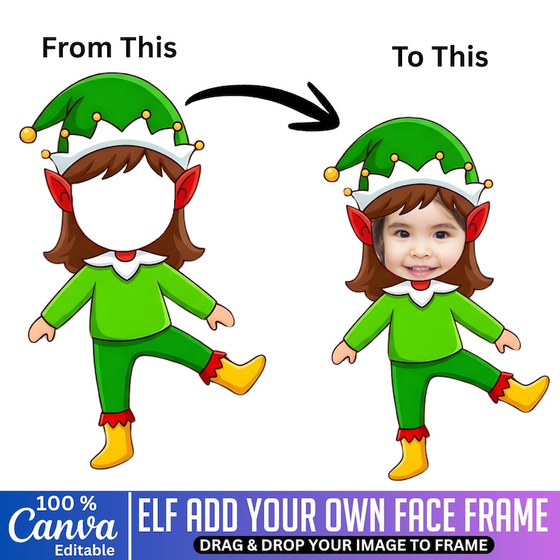 50 Christmas Elf Add Your Own Face Photo Frames Bundle, Santa, Elf Face ...