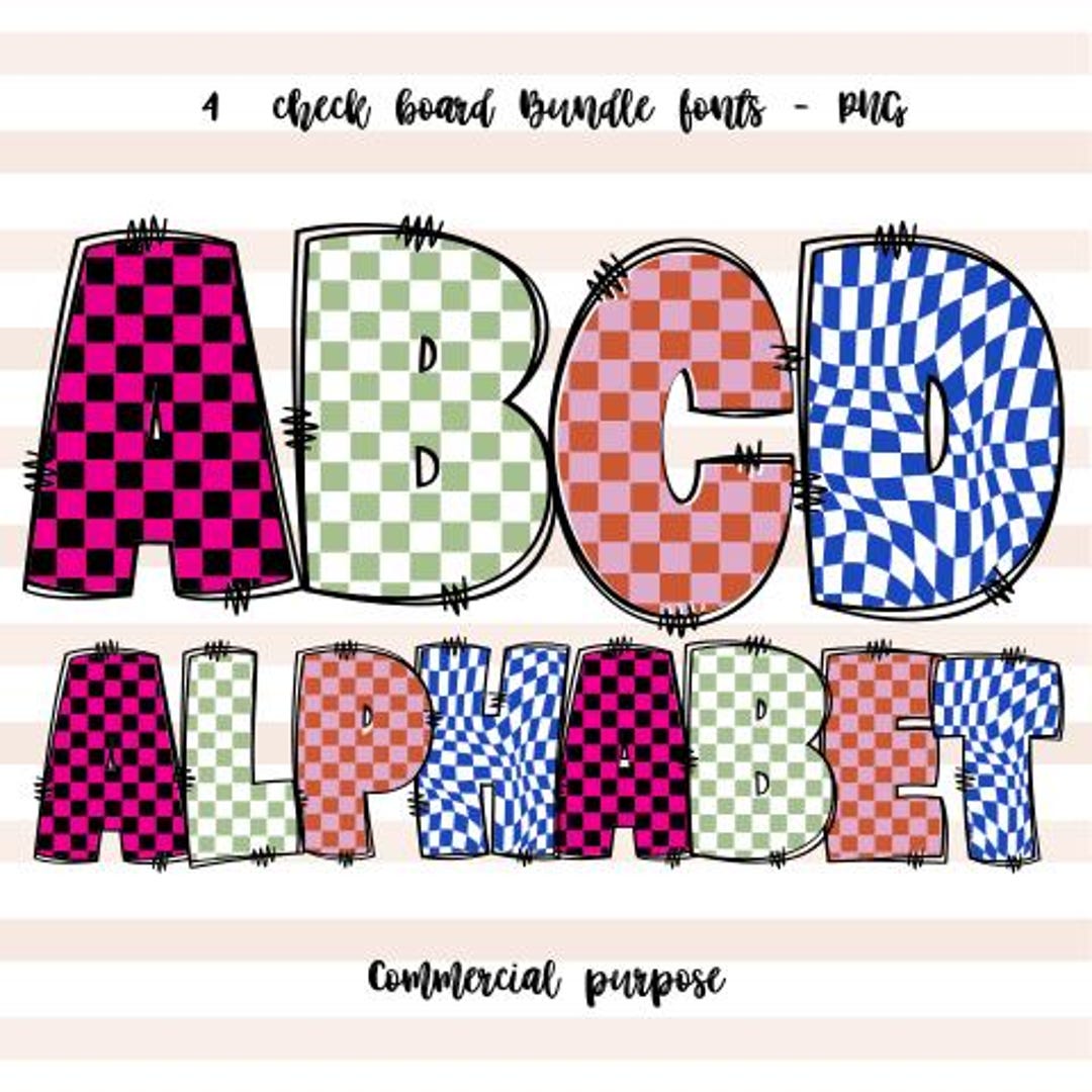 Check Board Pattern Alphabet Clipart, Checkboard Doodle Letters ...