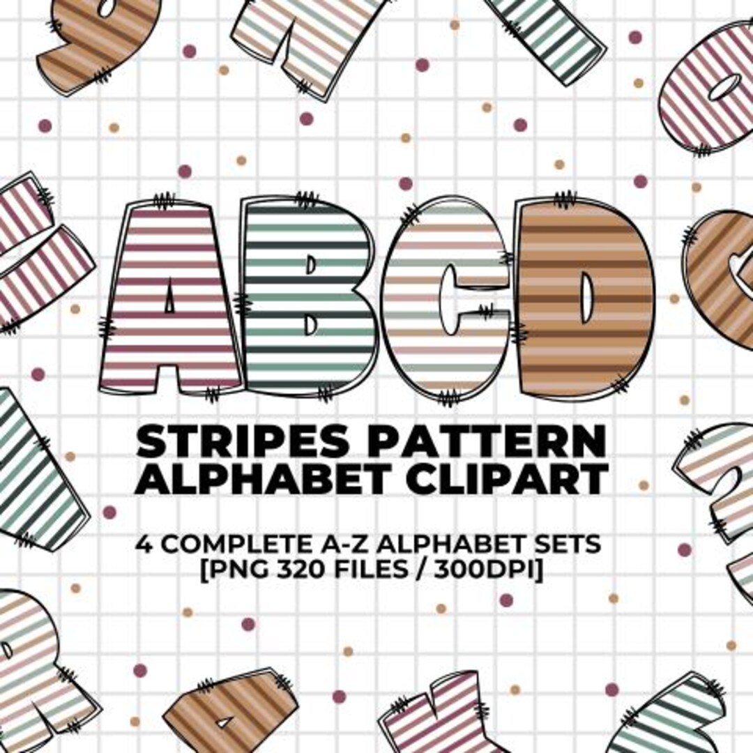 Stripes Pattern Alphabet Clipart, Stylish Sublimation Alphabet ...
