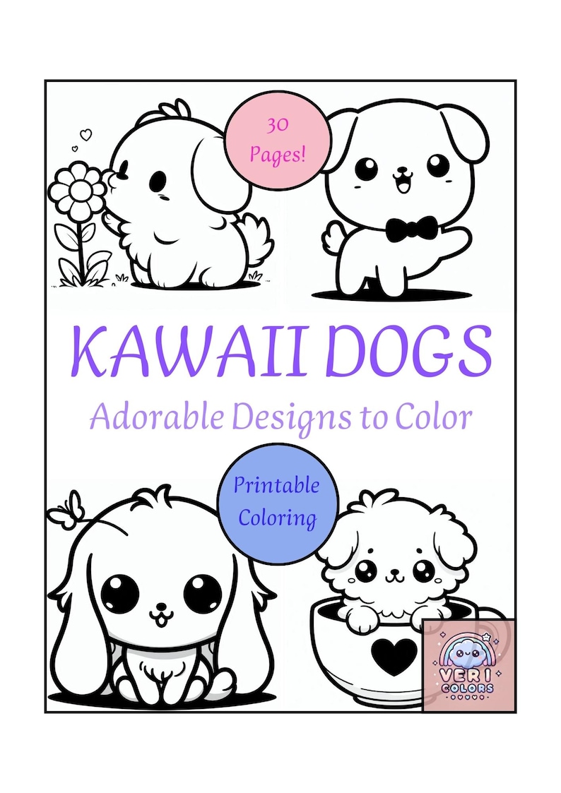 Kawaii Dogs Coloring Pages - Etsy