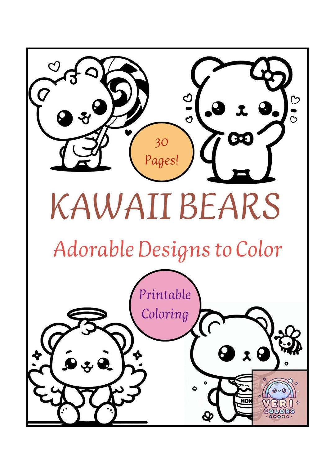 Kawaii Bears Coloring Pages - Etsy