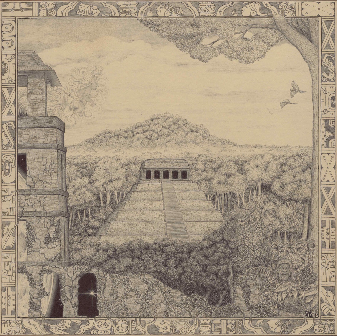 Maya Palenque Art Print, Mayan Temple Art, Mayan Indian Art, Palenque ...