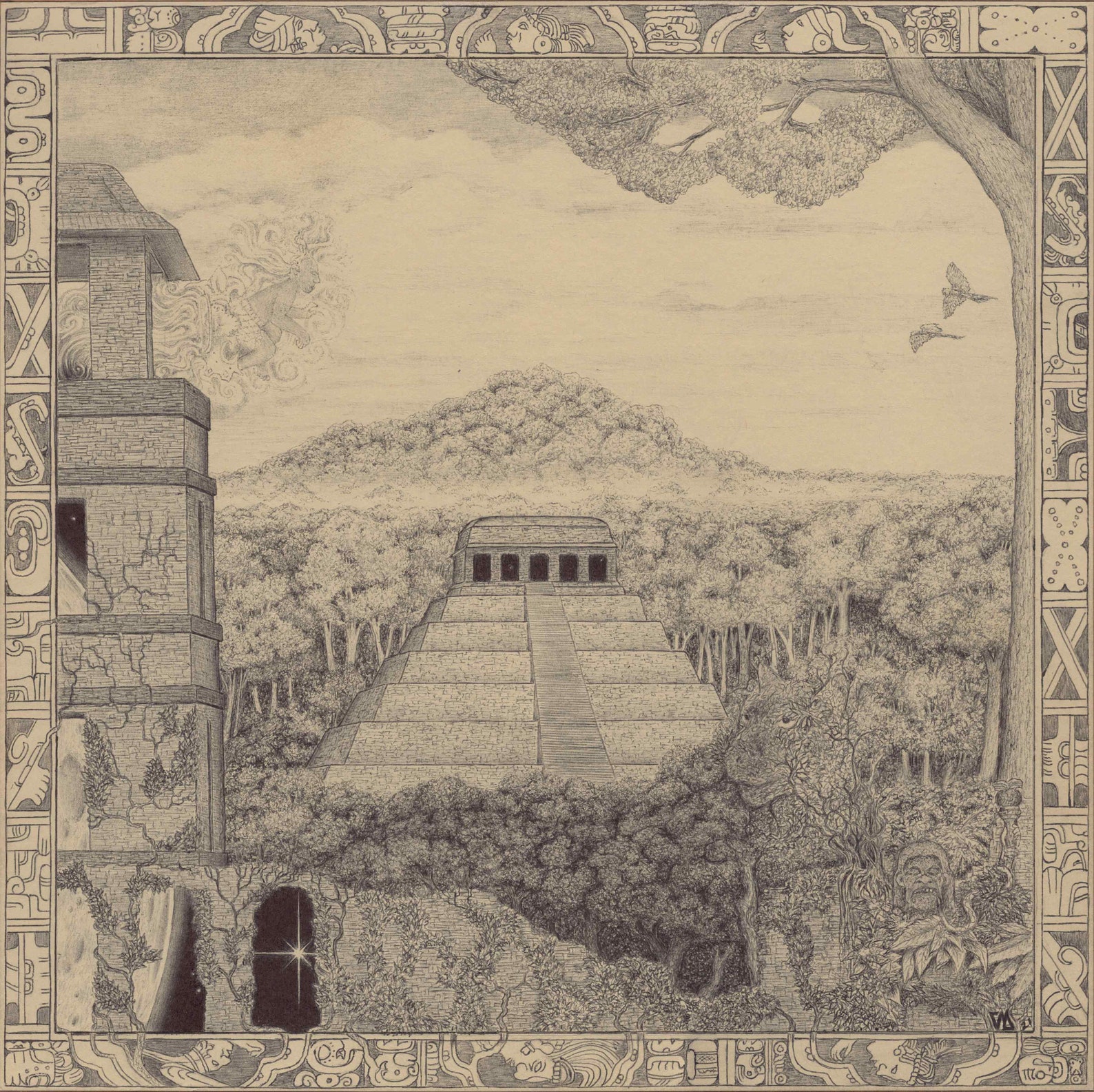 Maya Palenque Art Print, Mayan Temple Art, Mayan Indian Art, Palenque ...