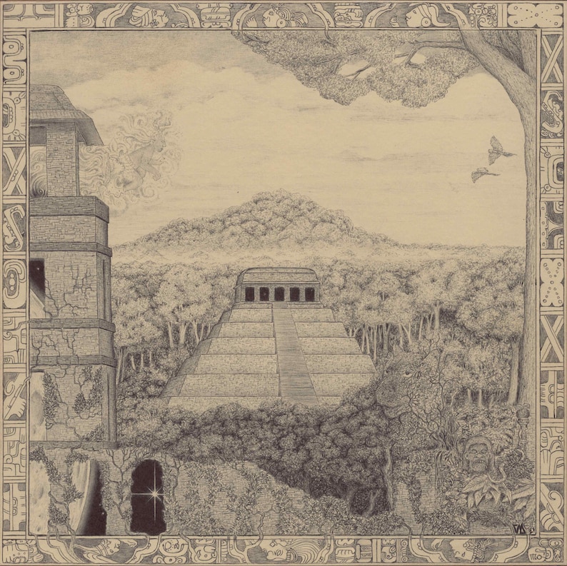 Maya Palenque Art Print, Mayan Temple Art, Mayan Indian Art, Palenque ...