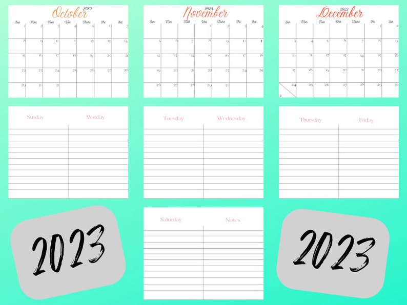 Printable 2023 Calendar - Daily Note Sheets - Etsy