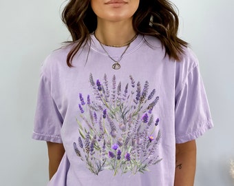 Lavender Botanical Wildflower Comfort Colors Shirt English Lavender Botanical Tshirt Wildflowers Tshirt for Nature and Garden Plant Lovers Etsy