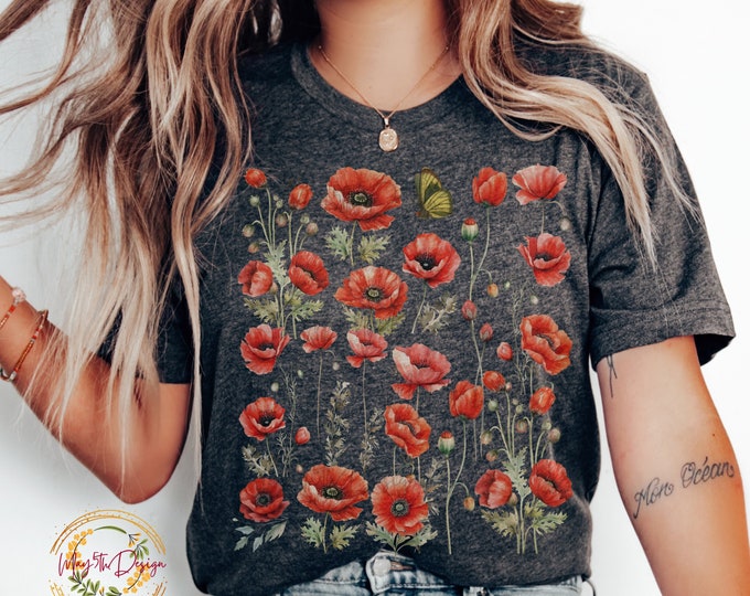 Poppy Flower Crop Top, Screen Printed, Hand Printed, Wildflowers - Etsy