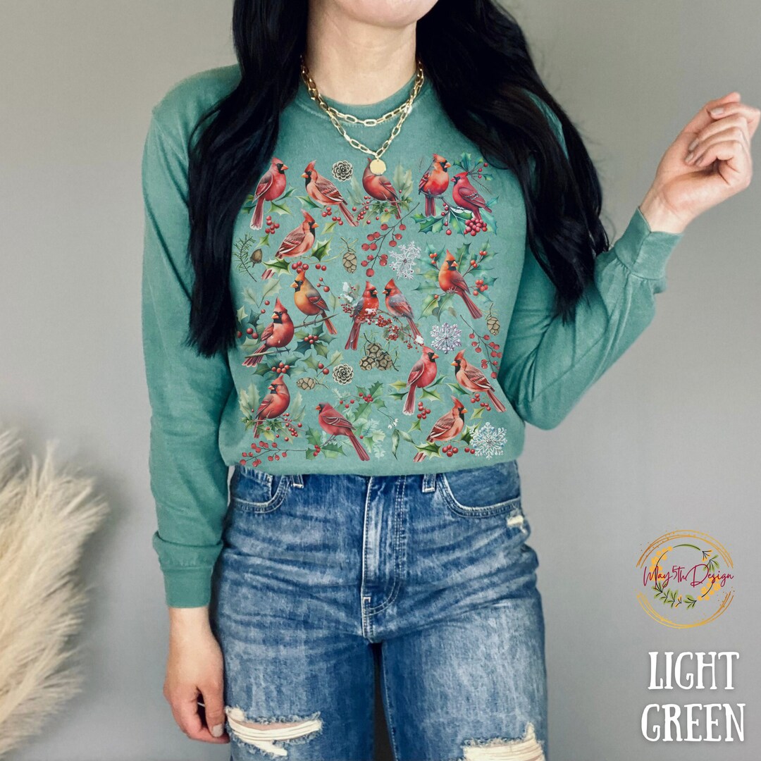 Vintage Cottagecore Red Cardinal camiseta de manga larga, camisa de ...