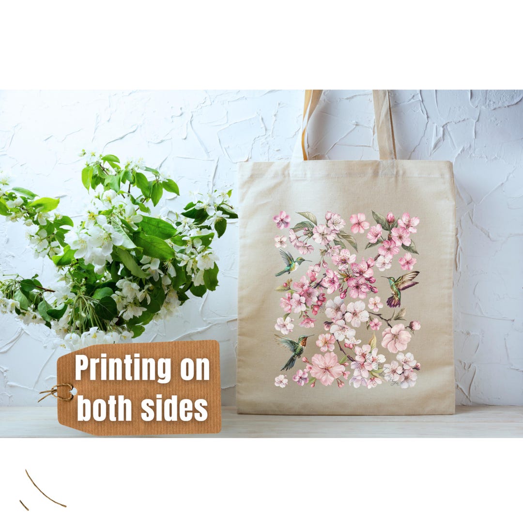Hummingbird Tote Bag, Hummingbird Bag, Cherry Blossom Tote Bag ...