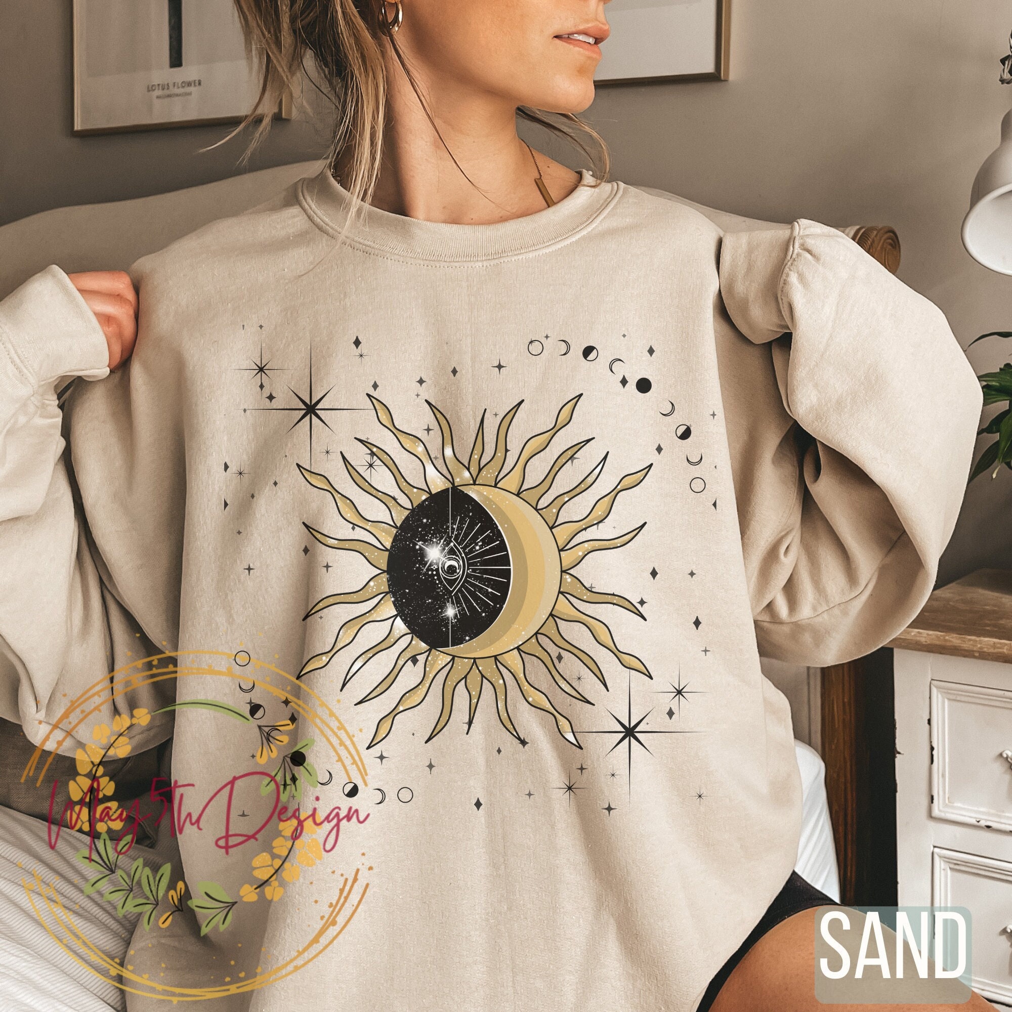 Celestial Mystical Sun and Moon Crewneck Sweatshirt With Seeing Eye ...