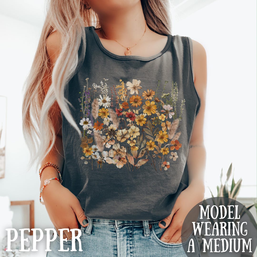 Pressed Flowers Tank Top Fall Floral Tank Wildflower Shirt Autumn ...
