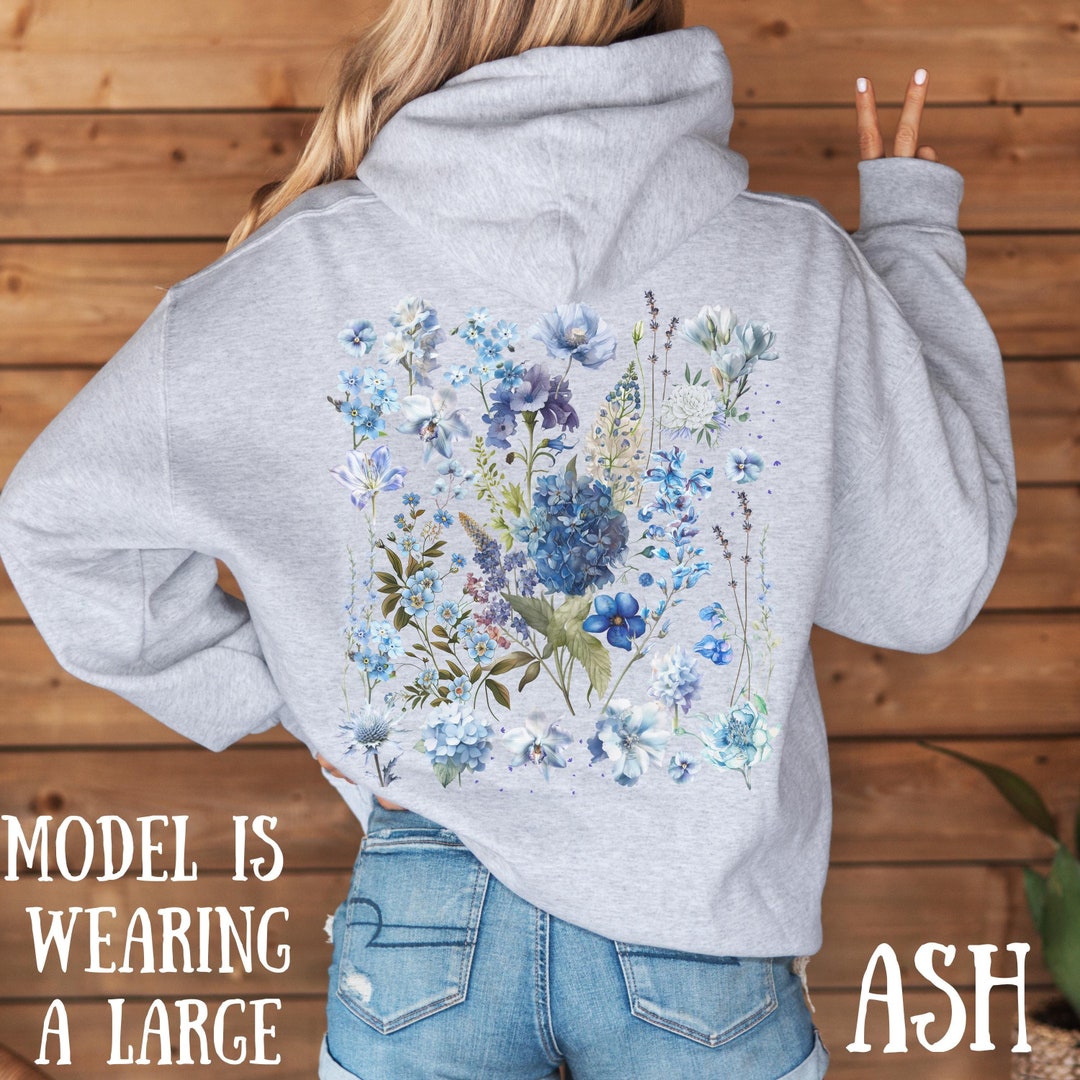 Blue Wildflowers Hoodie Flower Hoodie Cute Hoodies for Women Baby Blue ...