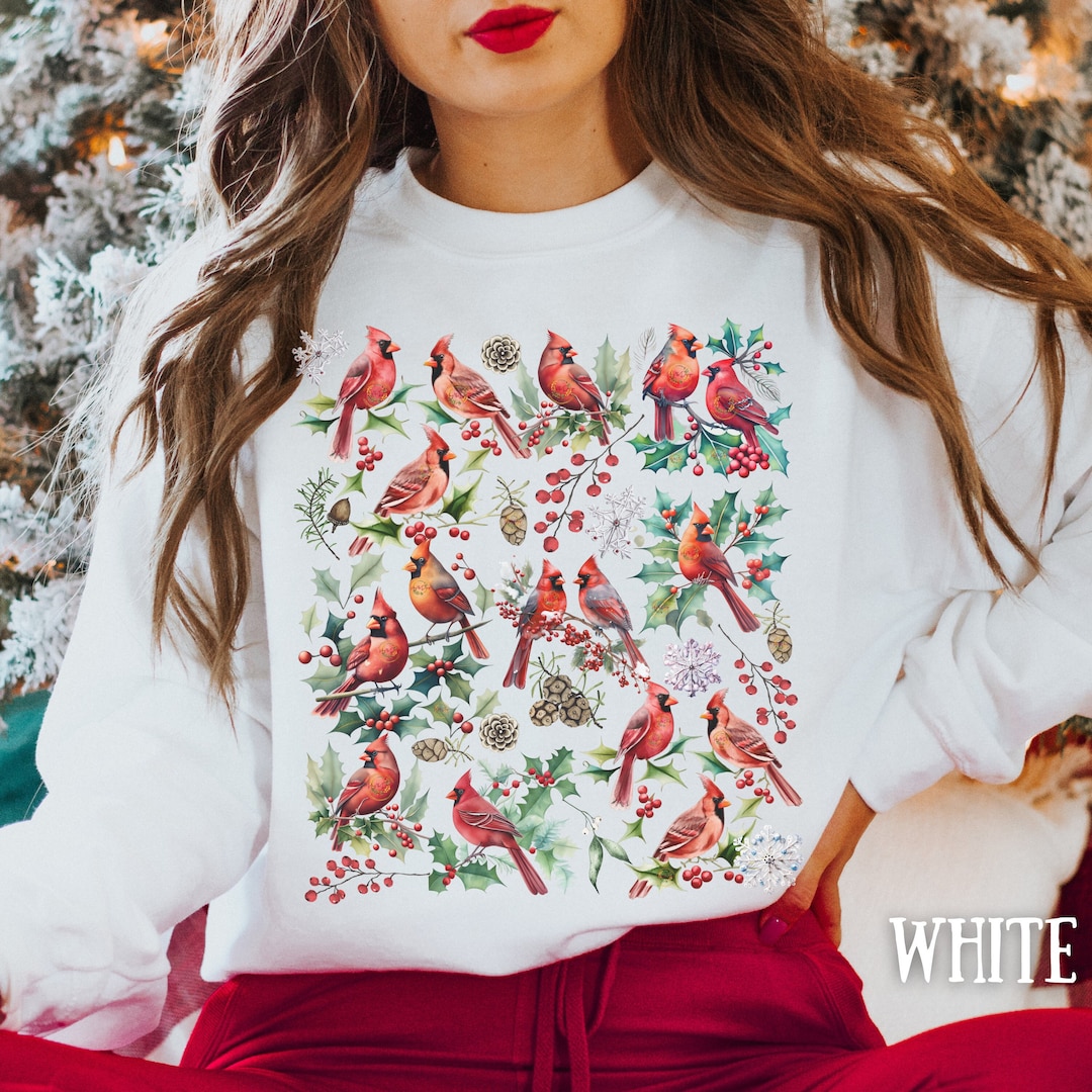 Christmas Crewneck Sweatshirt, Vintage Cottagecore Red Cardinal ...