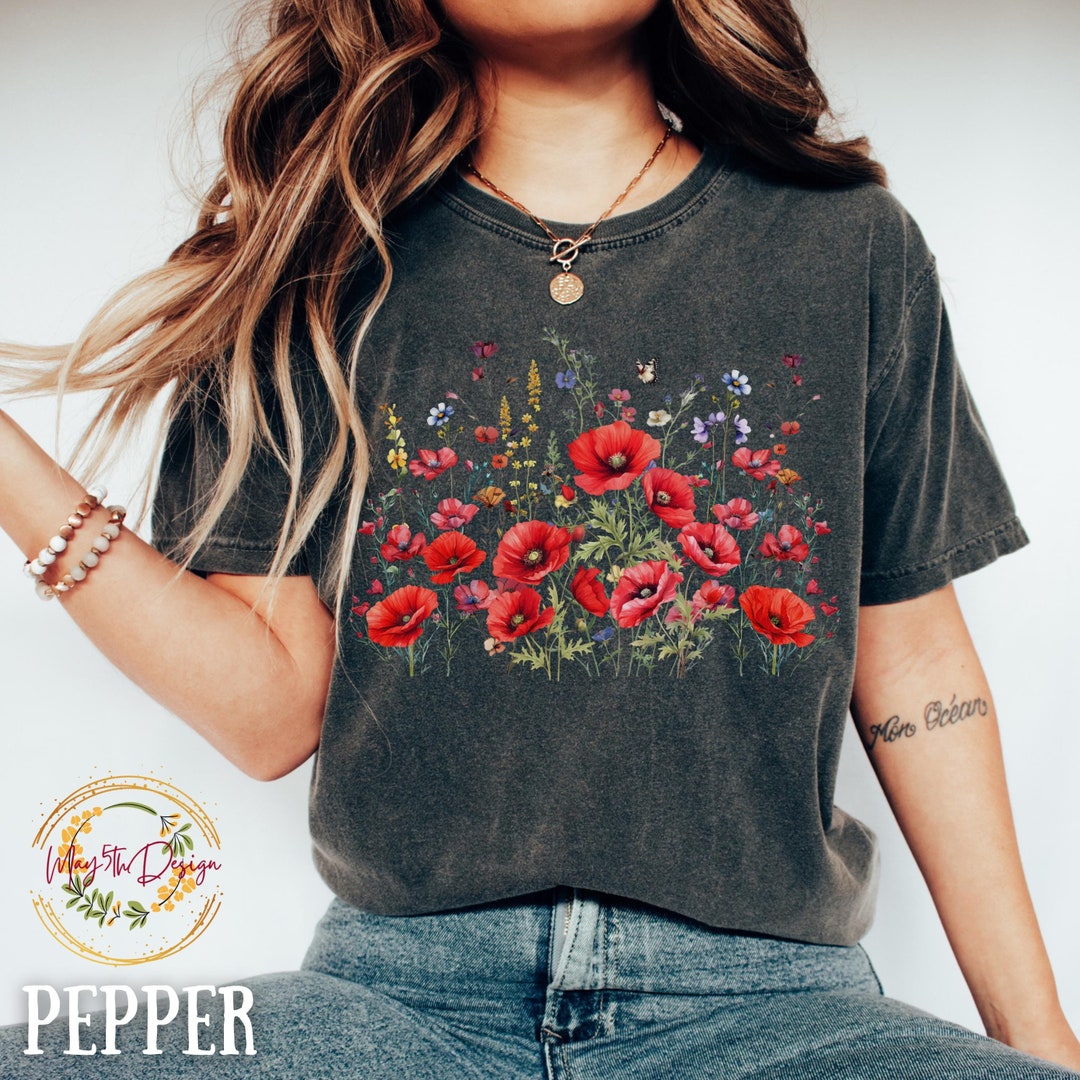 August Birth Gift, Poppy Birth Flower, Vintage Poppy Shirt, Red Poppy ...