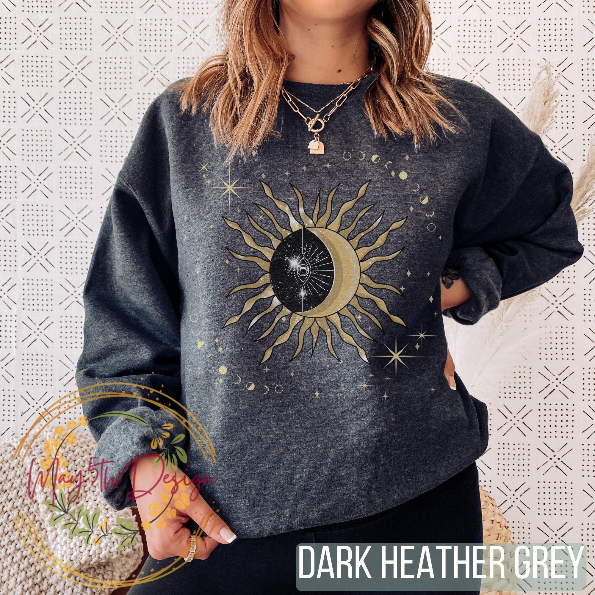 Celestial Mystical Sun and Moon Crewneck Sweatshirt With Seeing Eye ...