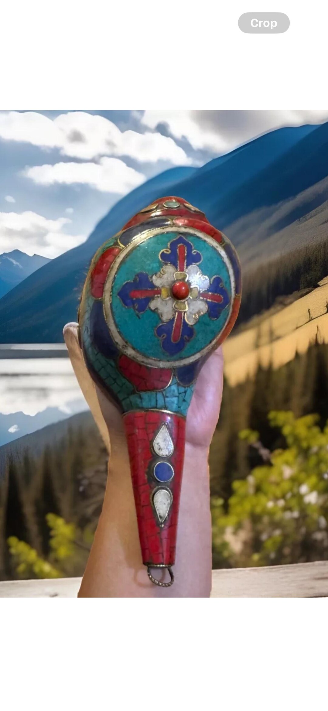 Vintage/old Tibetan Ritual Handmade Shell Conch (shankh) Blow Horn ...