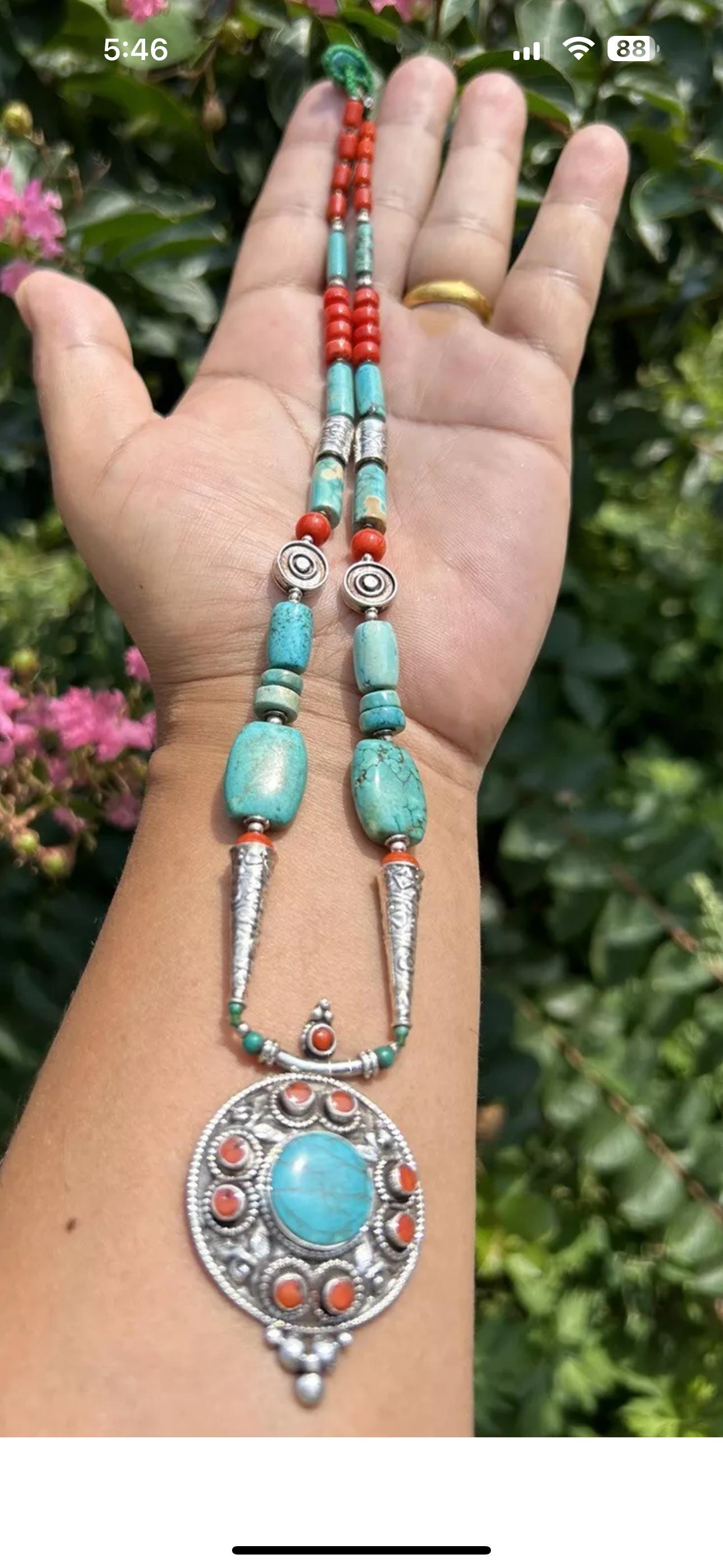 Vintage Ethnic Tibetan Handcrafted Pendant Necklace With Tibetan Coral ...