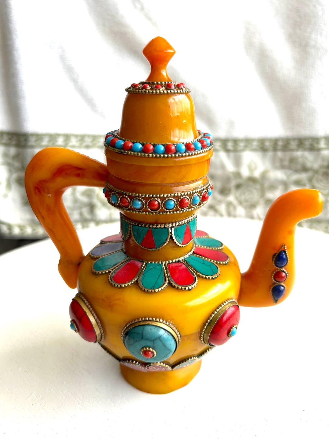 Vintage Style Tibetan Ritual Handmade Copal Resin Holy Water Offering ...