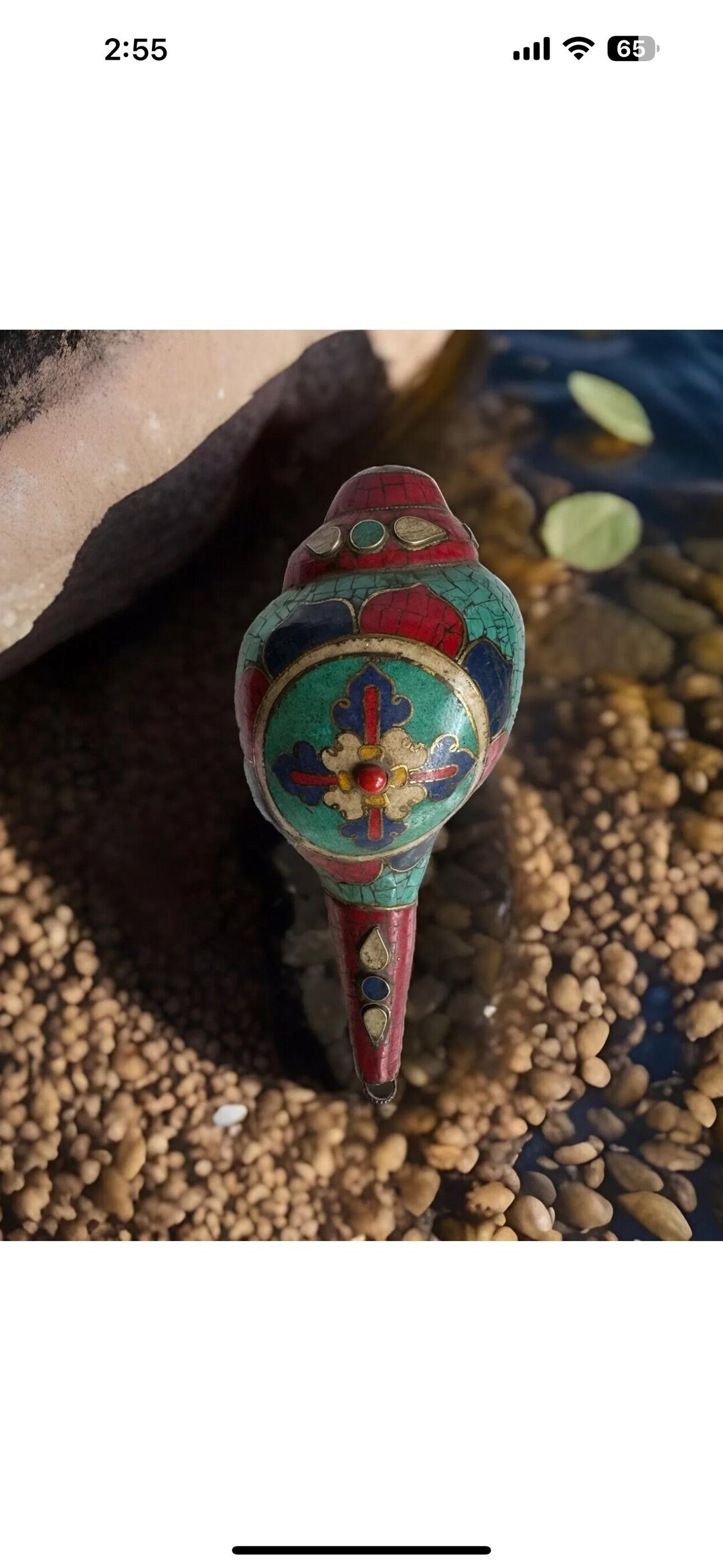 Vintage/old Tibetan Ritual Shell Conch shankh Blow Horn Trumphet Inlay ...