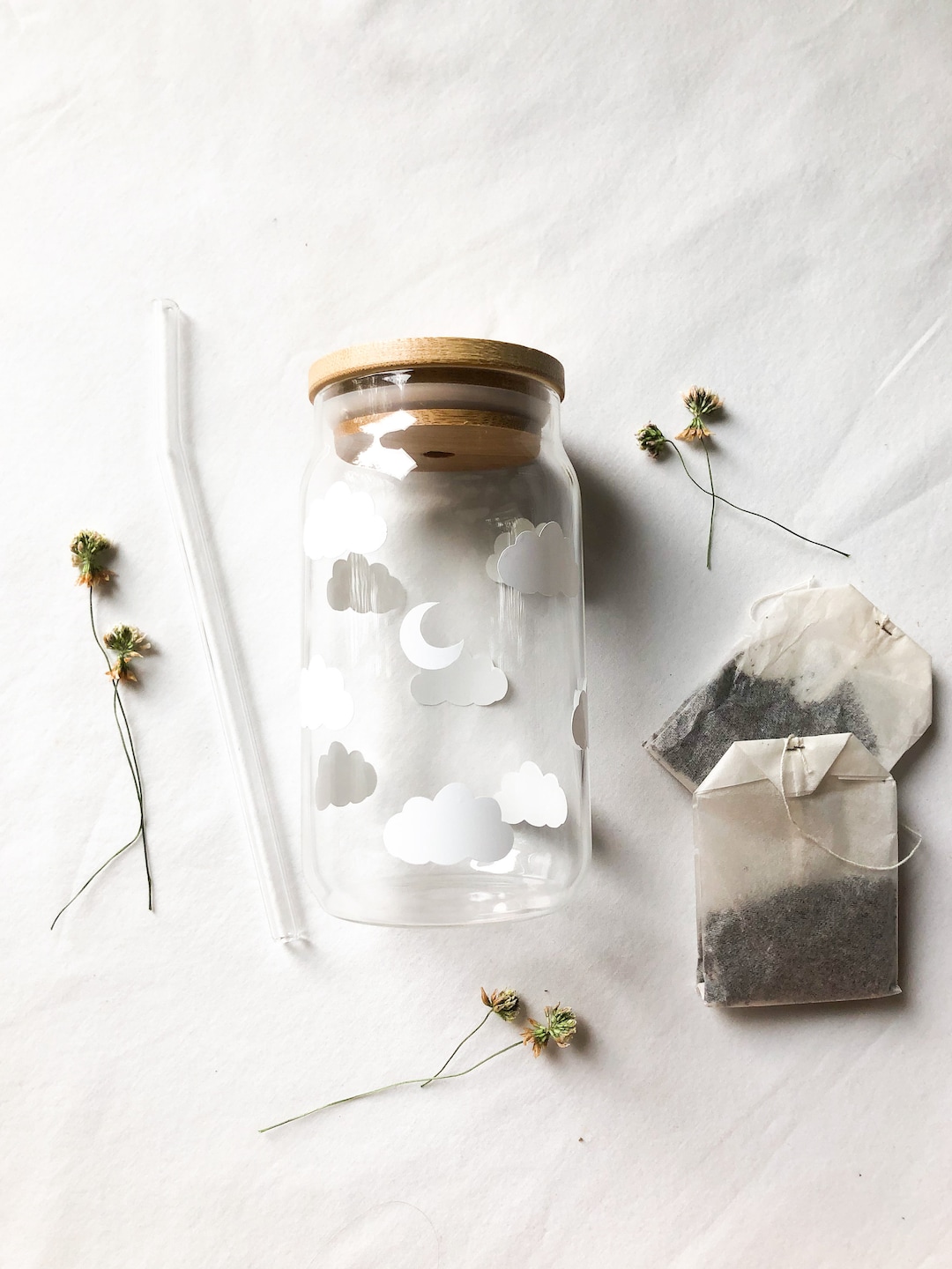 Cloudscape Drinking Glass, Cloud and Moon Cup, Iced Coffee Glass, Beer ...