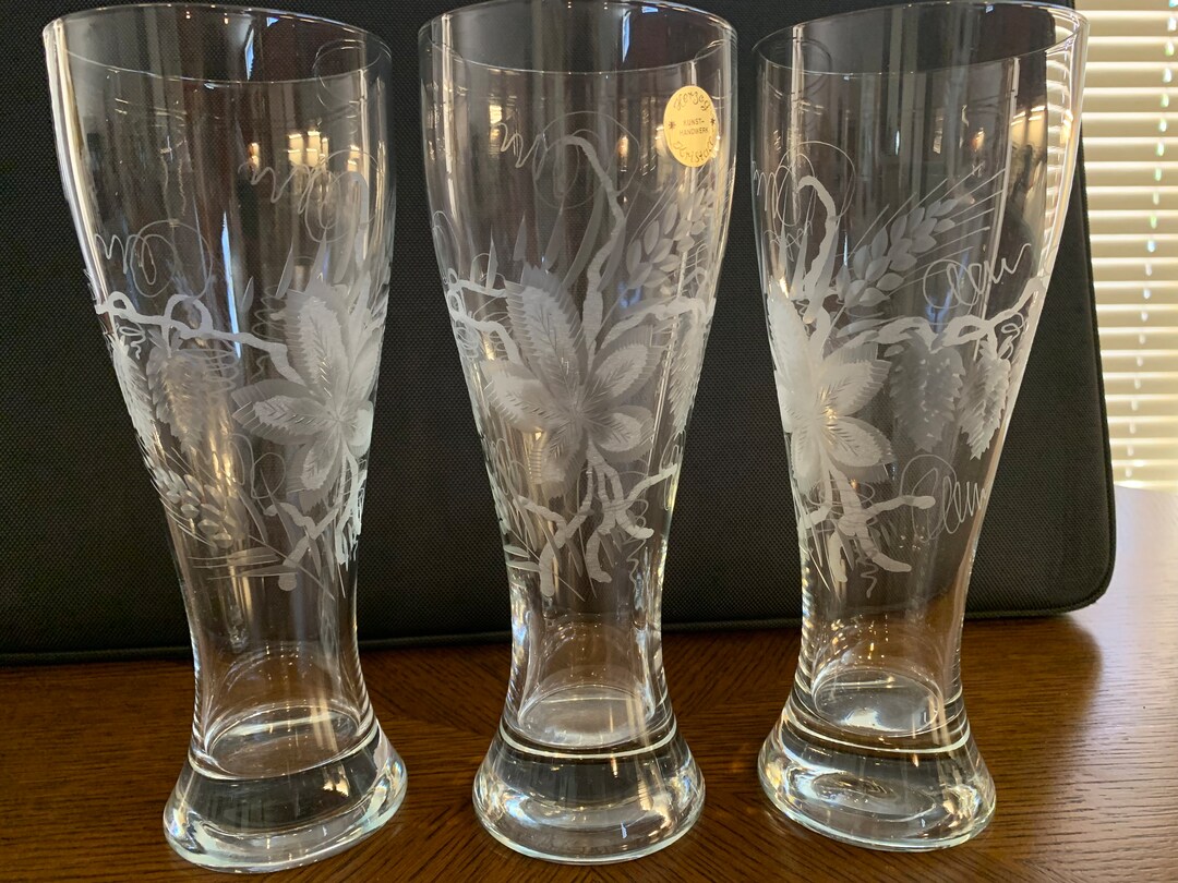 Vintage German Herzog Kristall Hand Etched Weizen Beer Glasses (3) - 9 ...