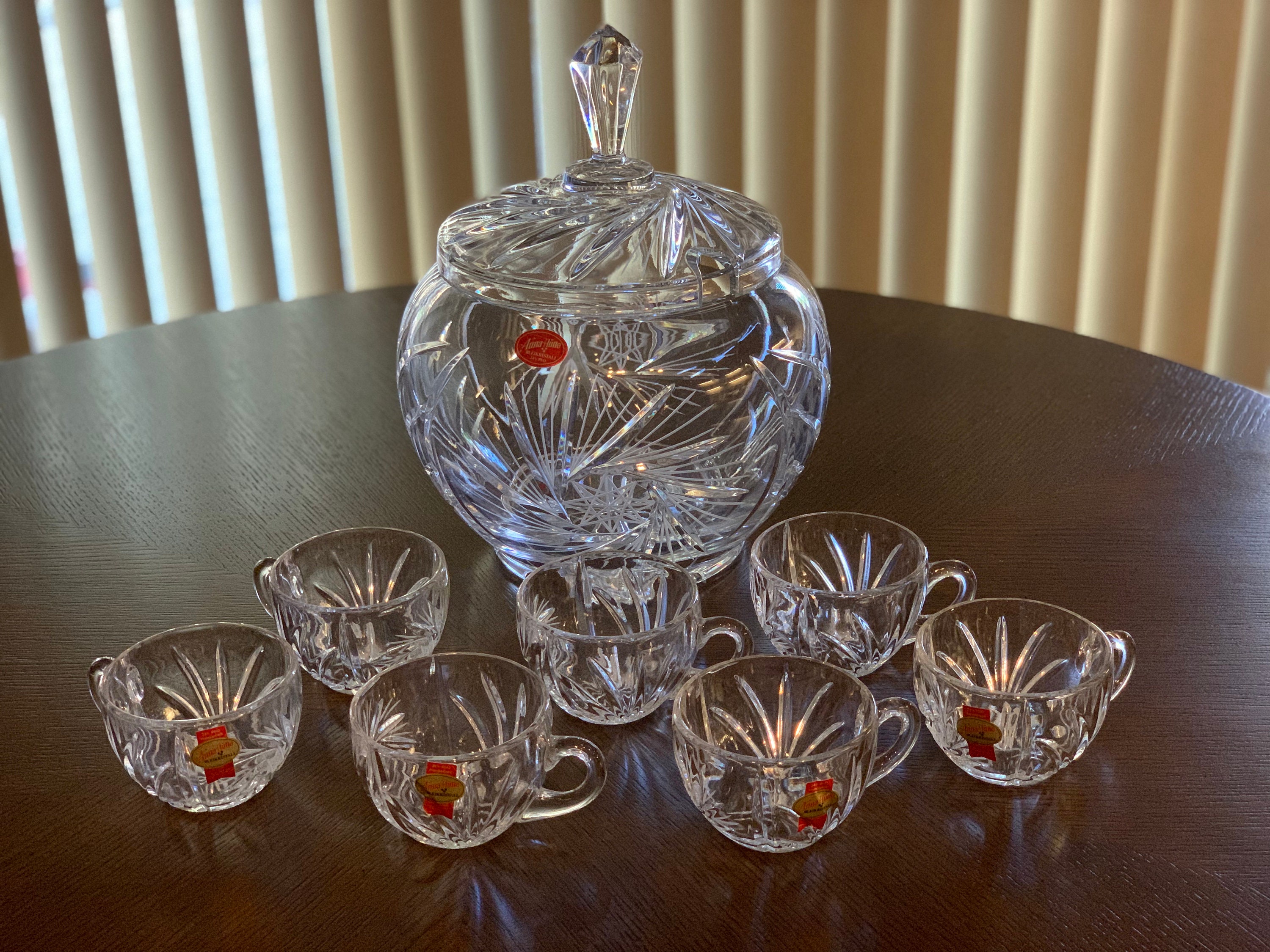 Vintage Anna Hutte 24% Bleikristall Covered Punch Bowl Set With 7 Cups ...