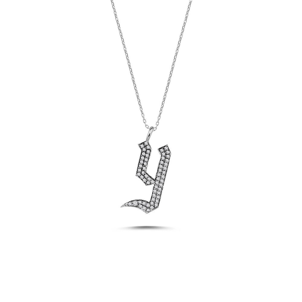 14K Solid Gold Initial Letter Gothic Form Diamond Necklace / Diamond ...