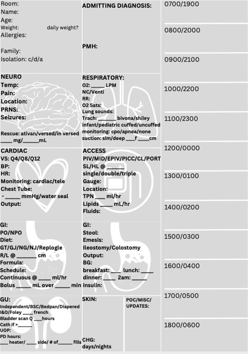 Pediatric Nursing Report Sheet - Etsy