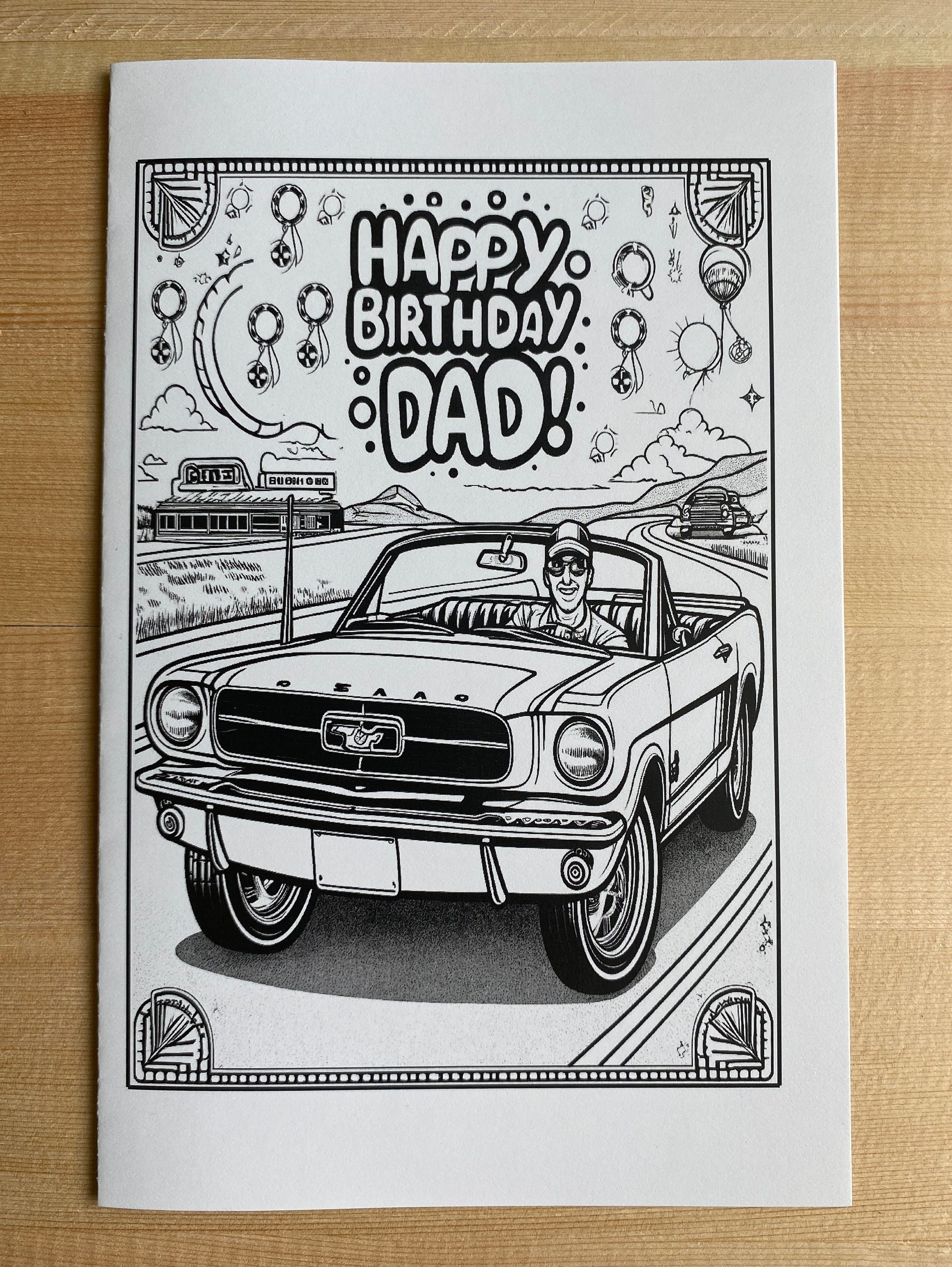 Printable Coloring Birthday Card for Dad, Dads Birthday Gift - Instant ...