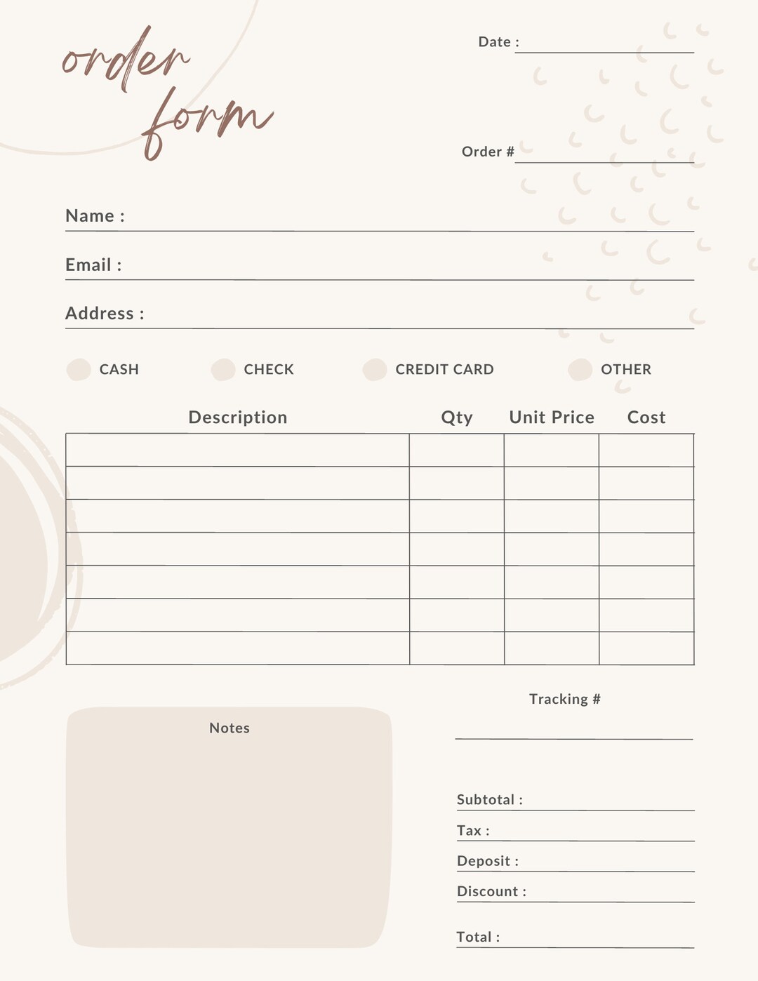 Brown Minimalist Modern and Creative Product Order Form Planner - Etsy