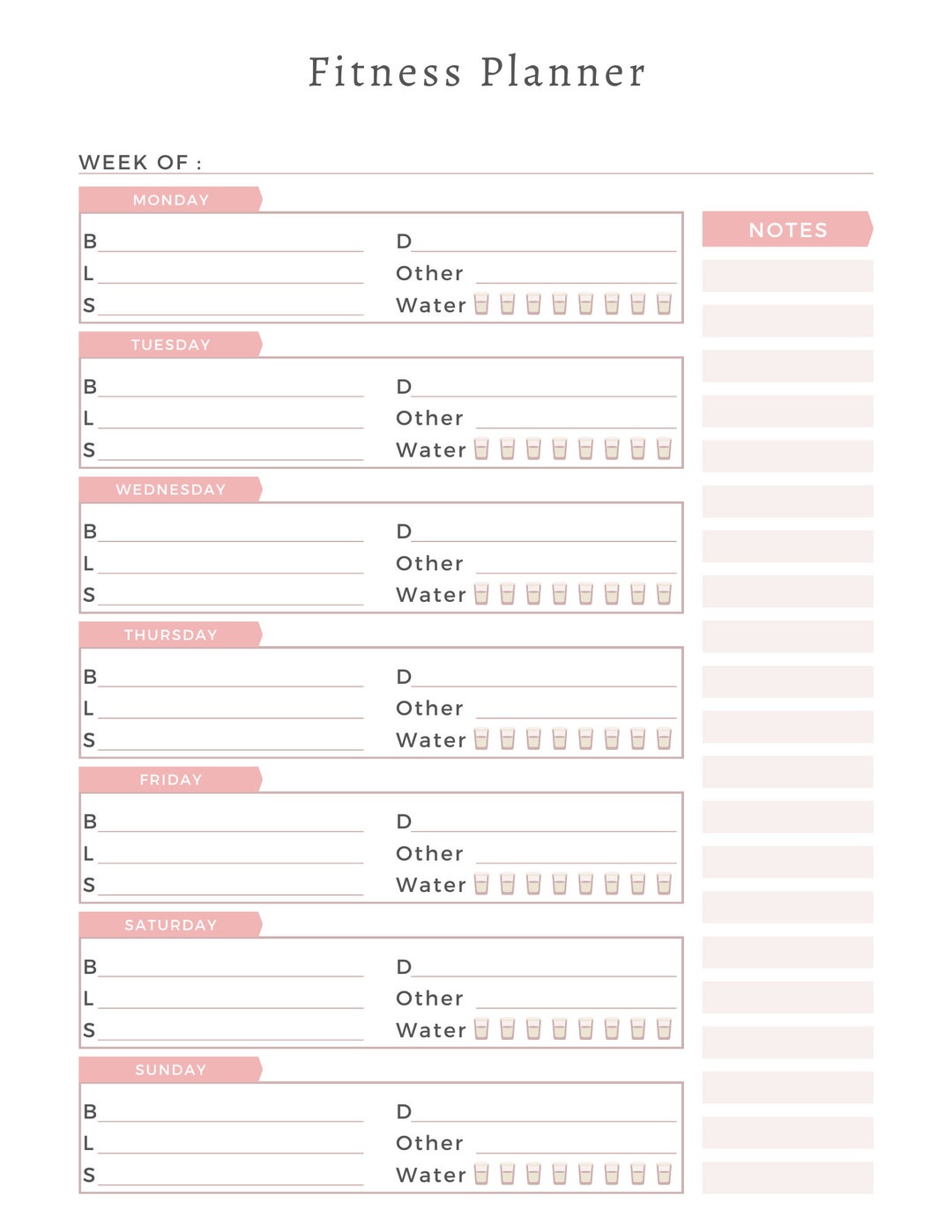 Elegant Fitness Planner Templates - Etsy
