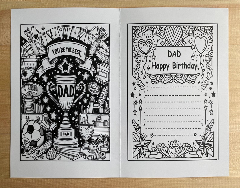 Printable Coloring Birthday Card for Dad, Dads Birthday Gift - Instant ...
