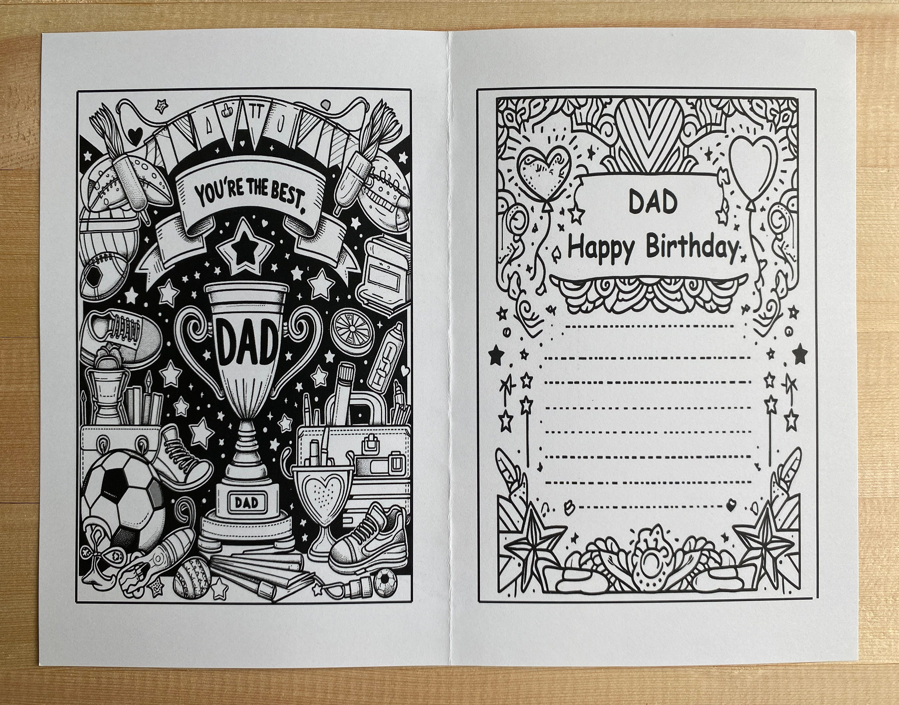 Printable Coloring Birthday Card for Dad, Dads Birthday Gift - Instant ...