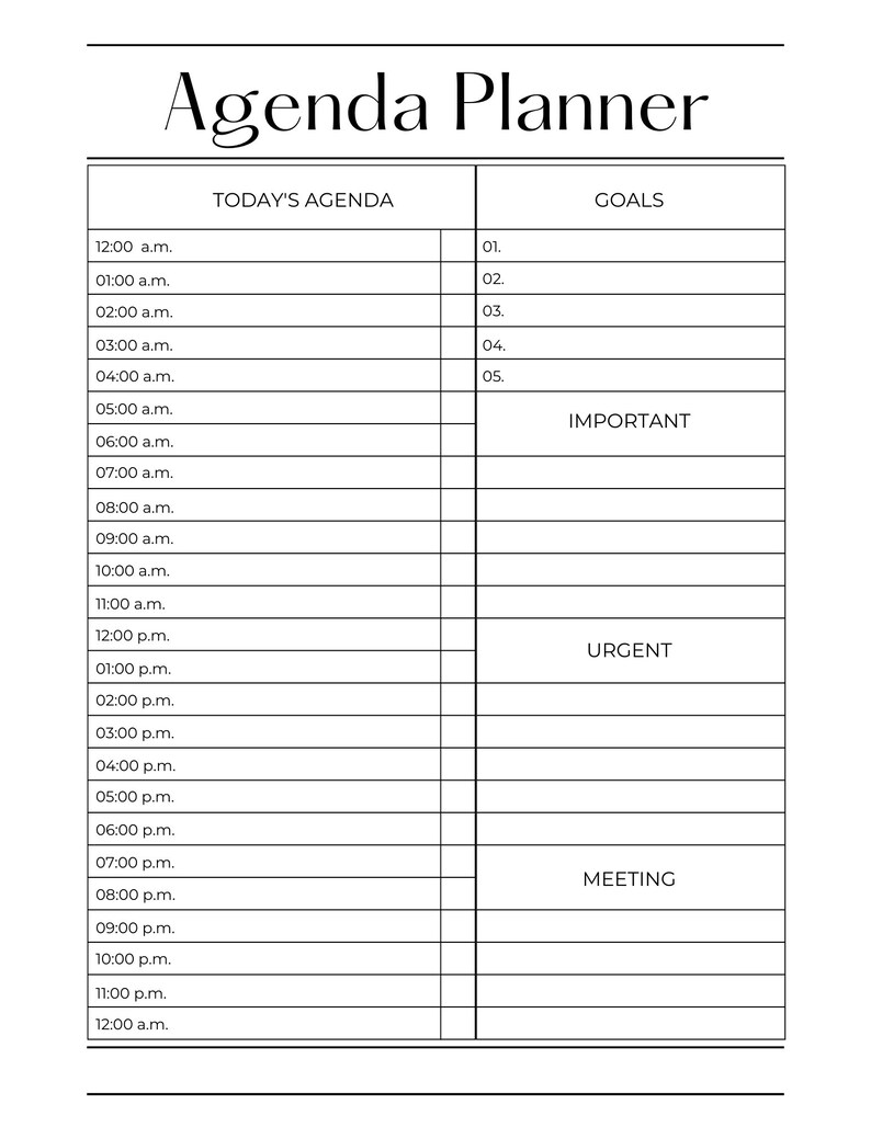 Black and White Minimal Daily Agenda Planner - Etsy