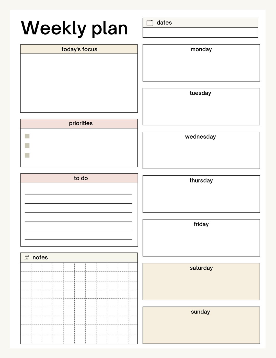 Simple Modern Printable Weekly Planner - Etsy