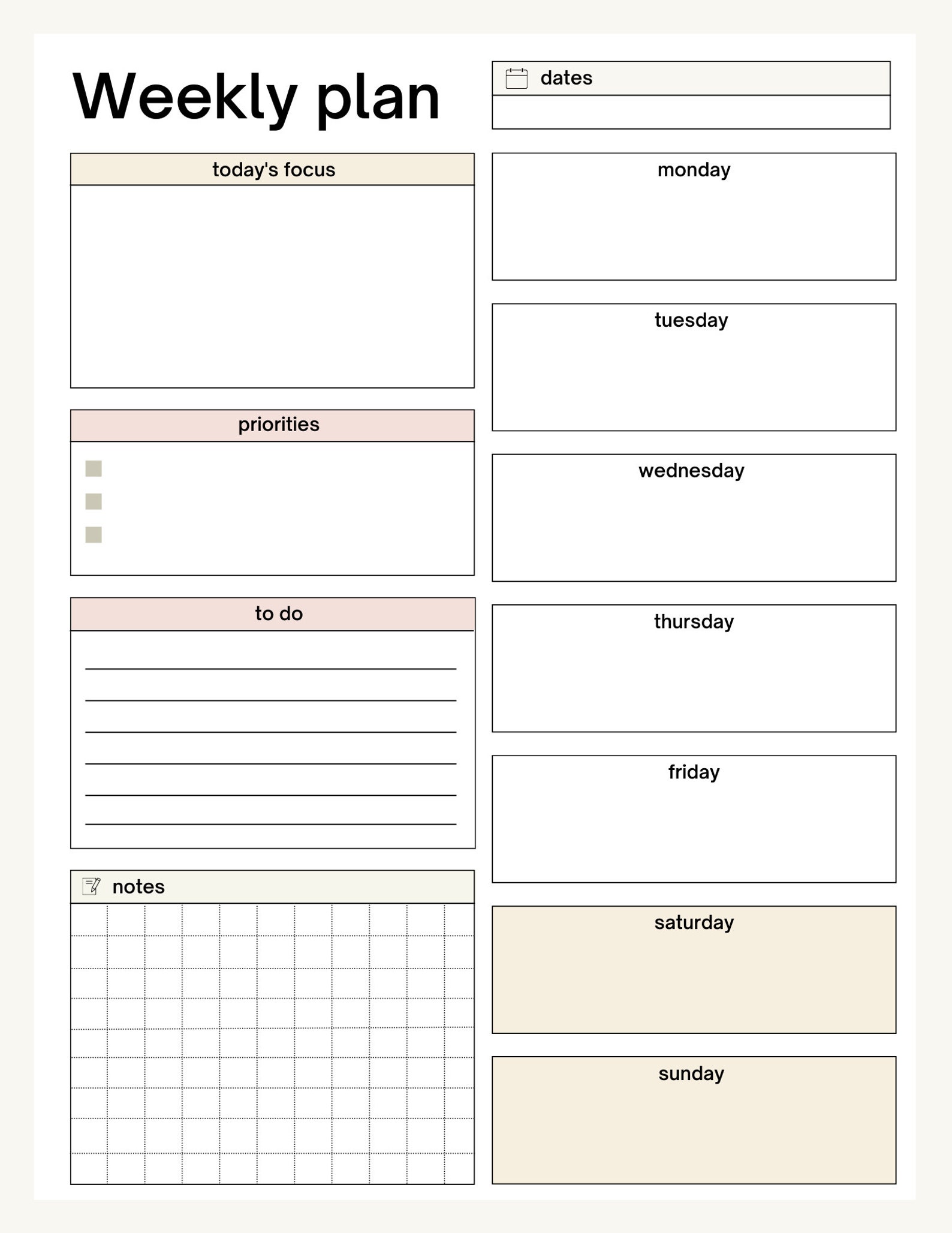 Simple Modern Printable Weekly Planner - Etsy