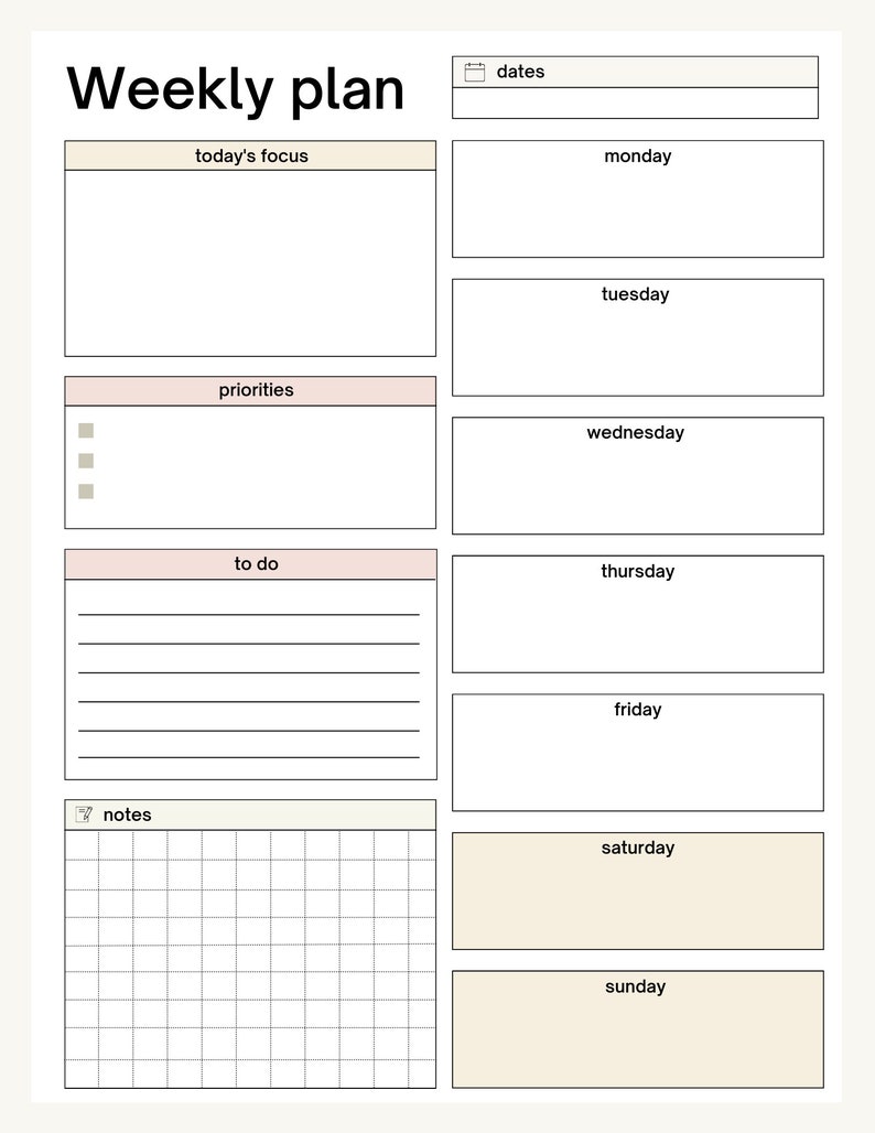Simple Modern Printable Weekly Planner - Etsy