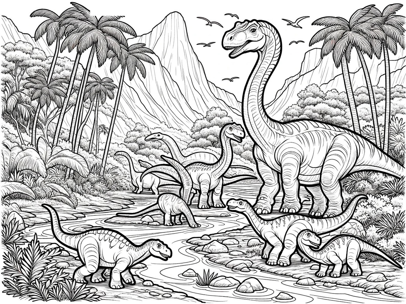 Printable Dinosaurs in Action: A Prehistoric Coloring Adventure- 10 ...