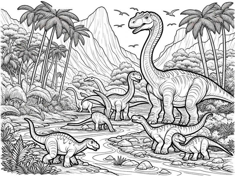 Printable Dinosaurs in Action: A Prehistoric Coloring Adventure- 10 ...