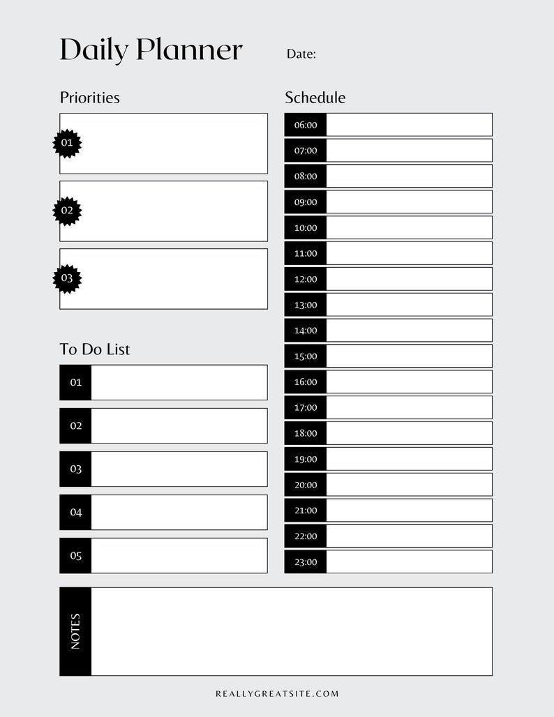 Black and White Minimal Daily Planner Template - Etsy