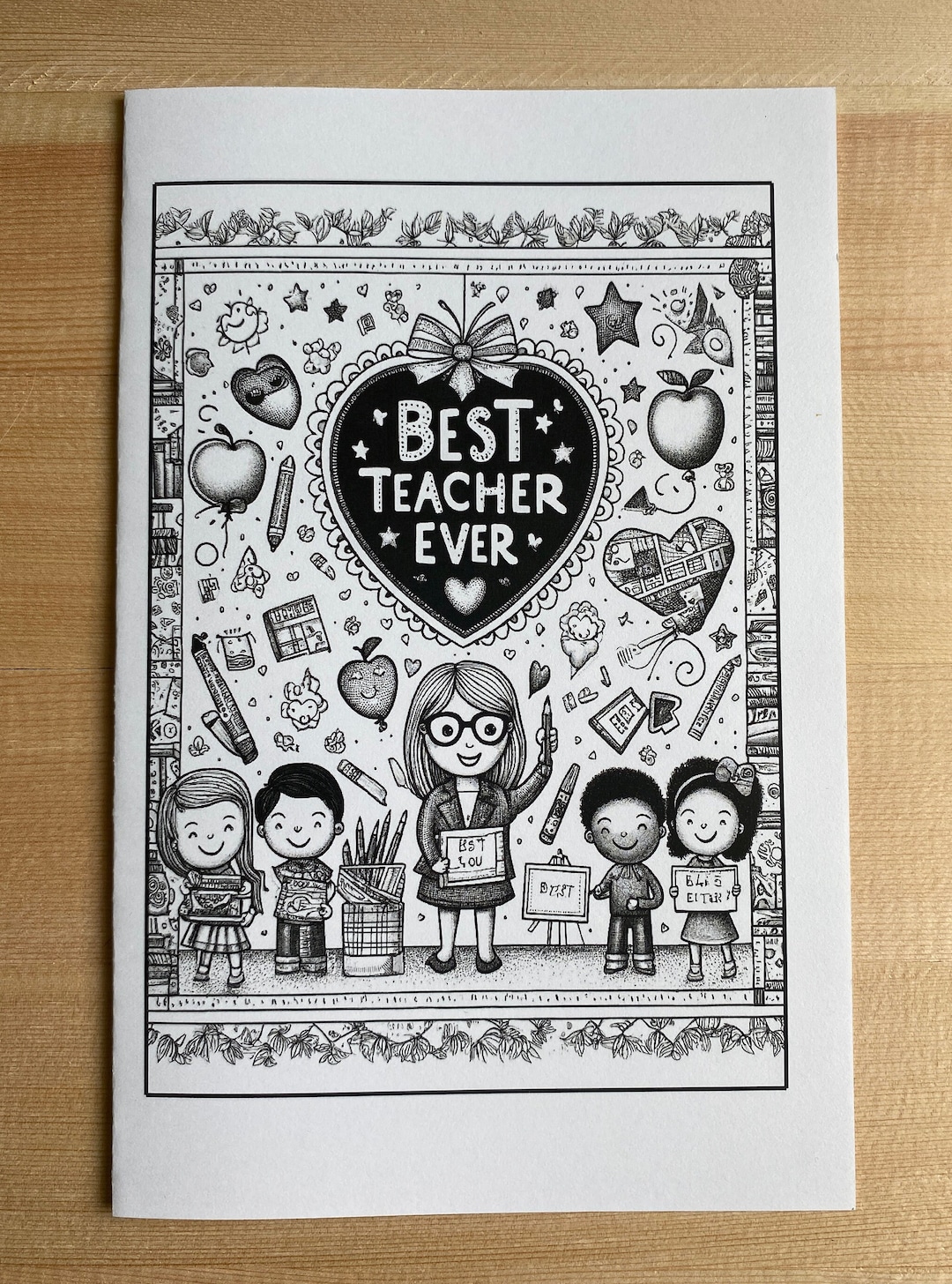 Printable Best Teacher Ever Coloring Card, Best Teacher Gift - Instant ...