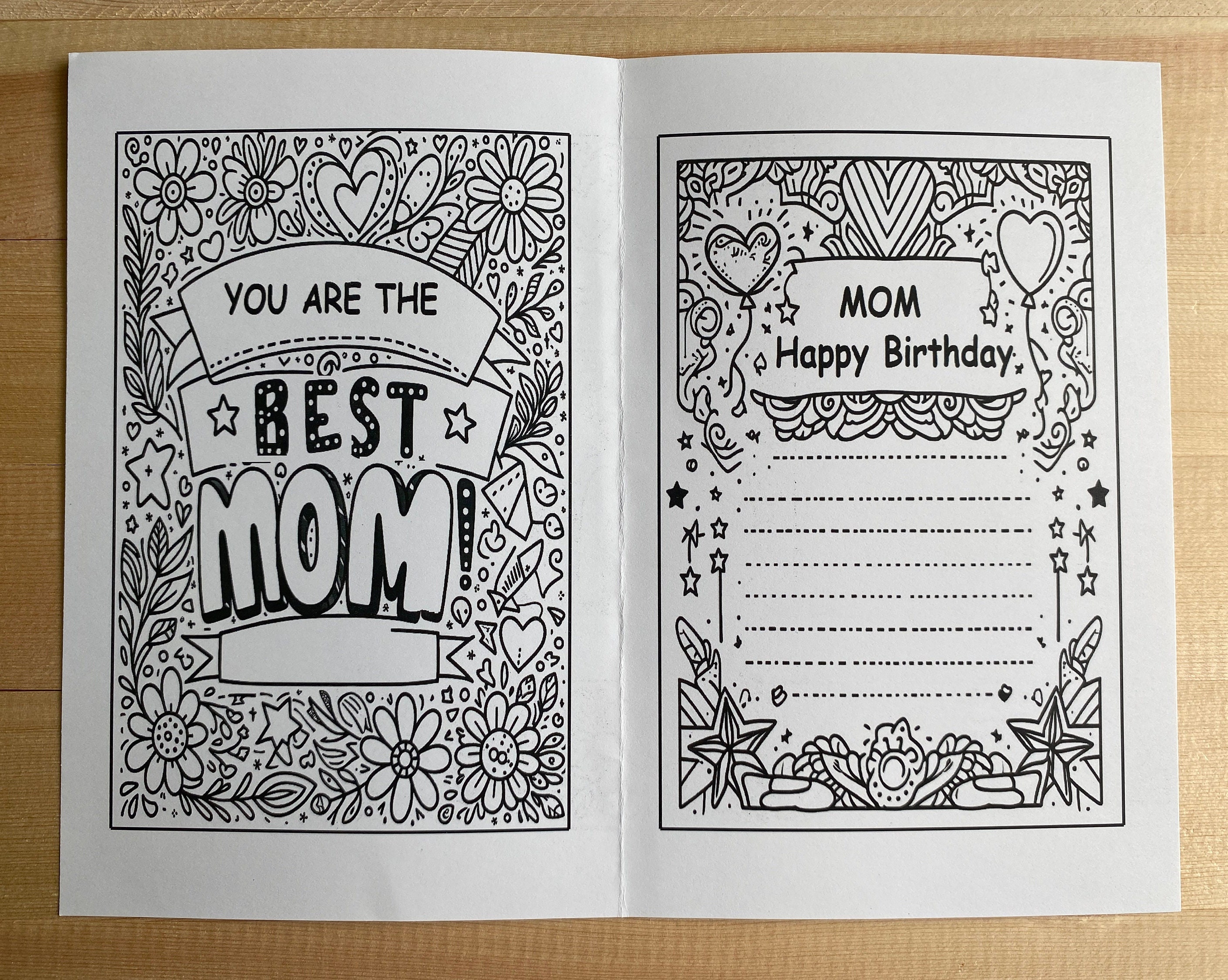 Printable Birthday Mom Coloring Card, Mom Birthday Gift Card - Instant ...