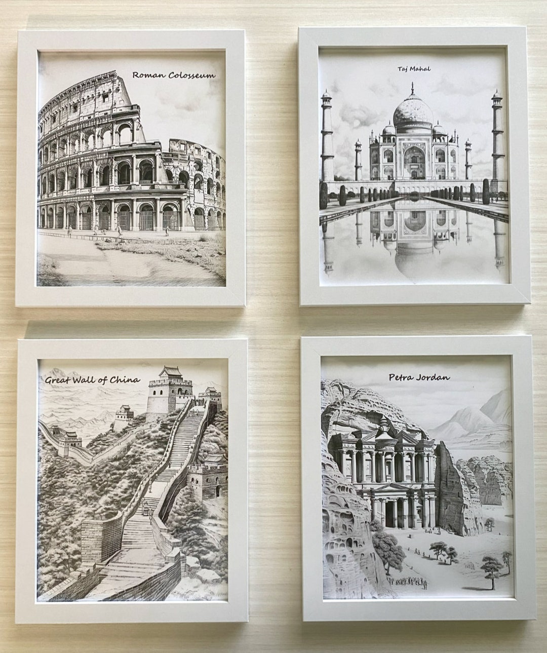 Colosseum,taj Mahal,china Wall,& Petra 8x10 Framed Wall Art Wonders of ...