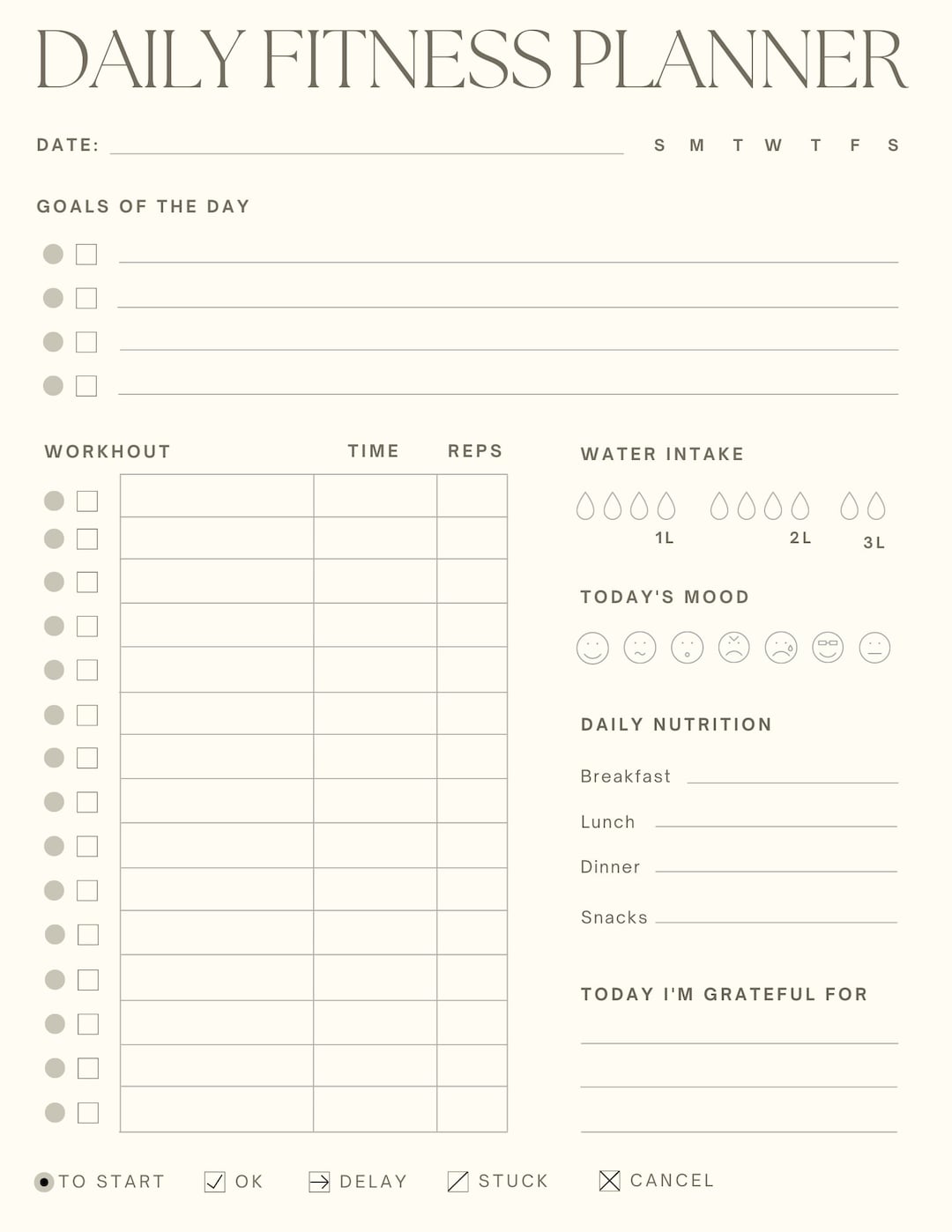 Simple and Minimal Printable Daily Fitness Planner - Etsy