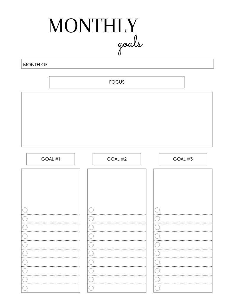 Black White Monthly Goals Planner - Etsy