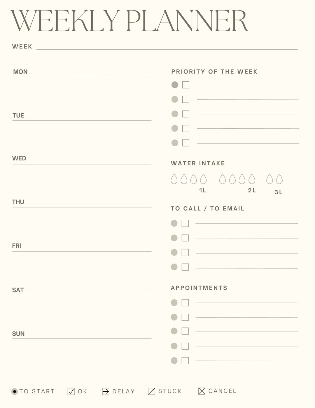 Simple and Minimal Printable Weekly Planner - Etsy