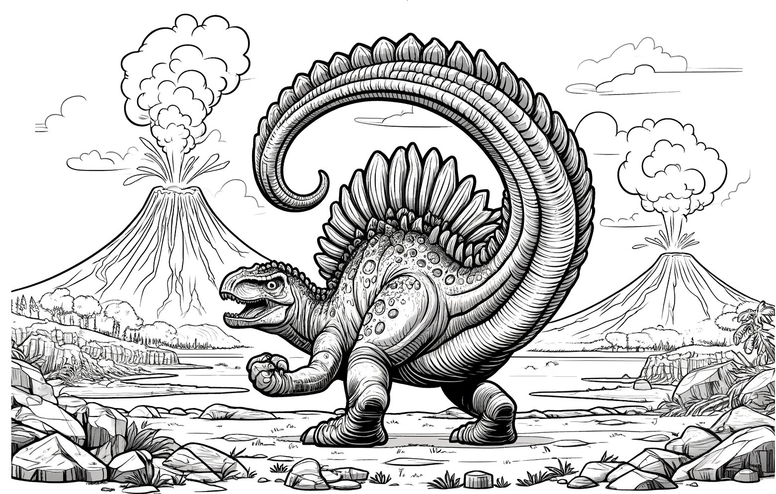 Printable Dinosaurs in Action: A Prehistoric Coloring Adventure- 10 ...